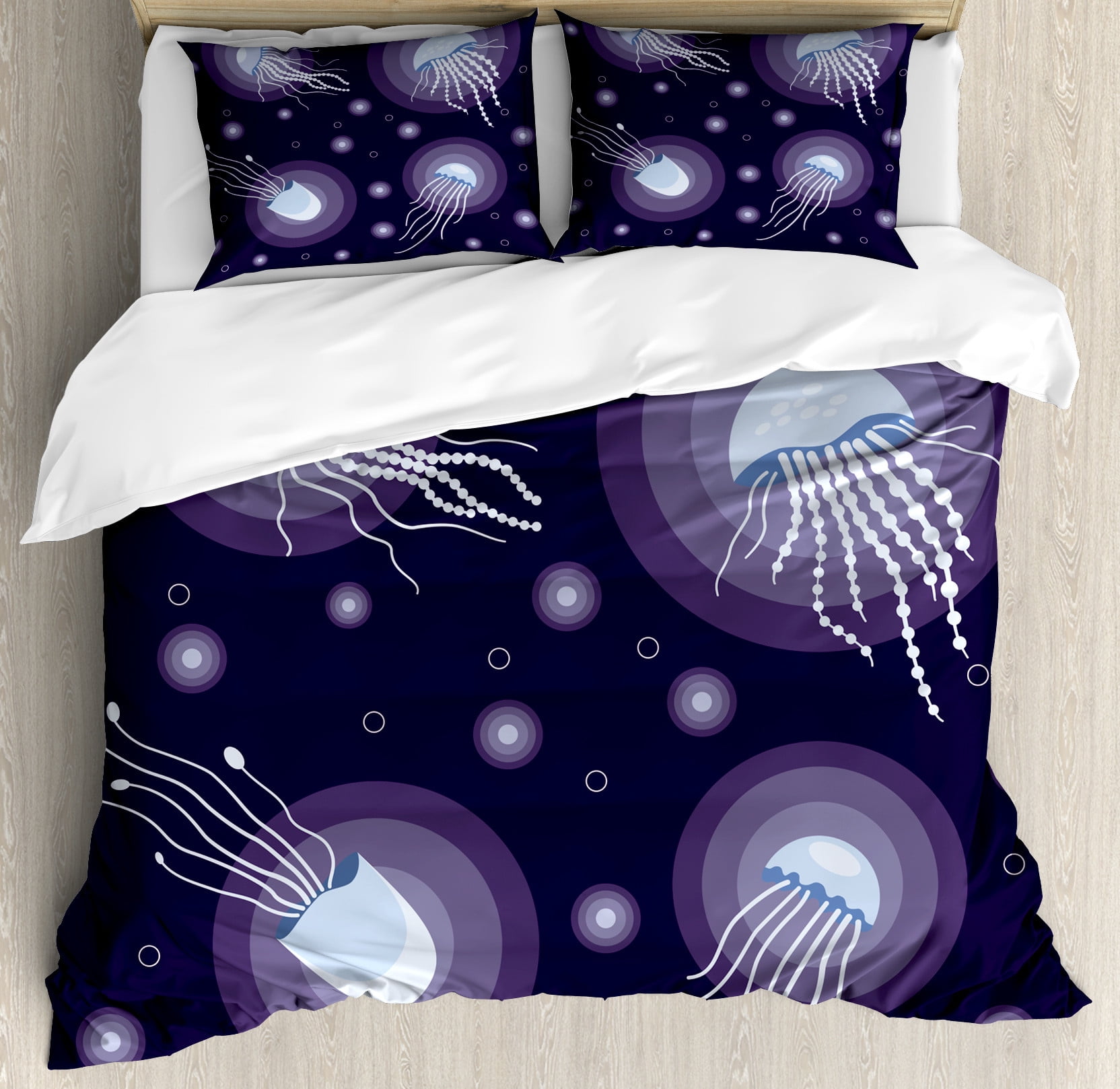 Aqua Jellyfish Duvet Cover Set, Abstract Fantasy World Rounds and ...