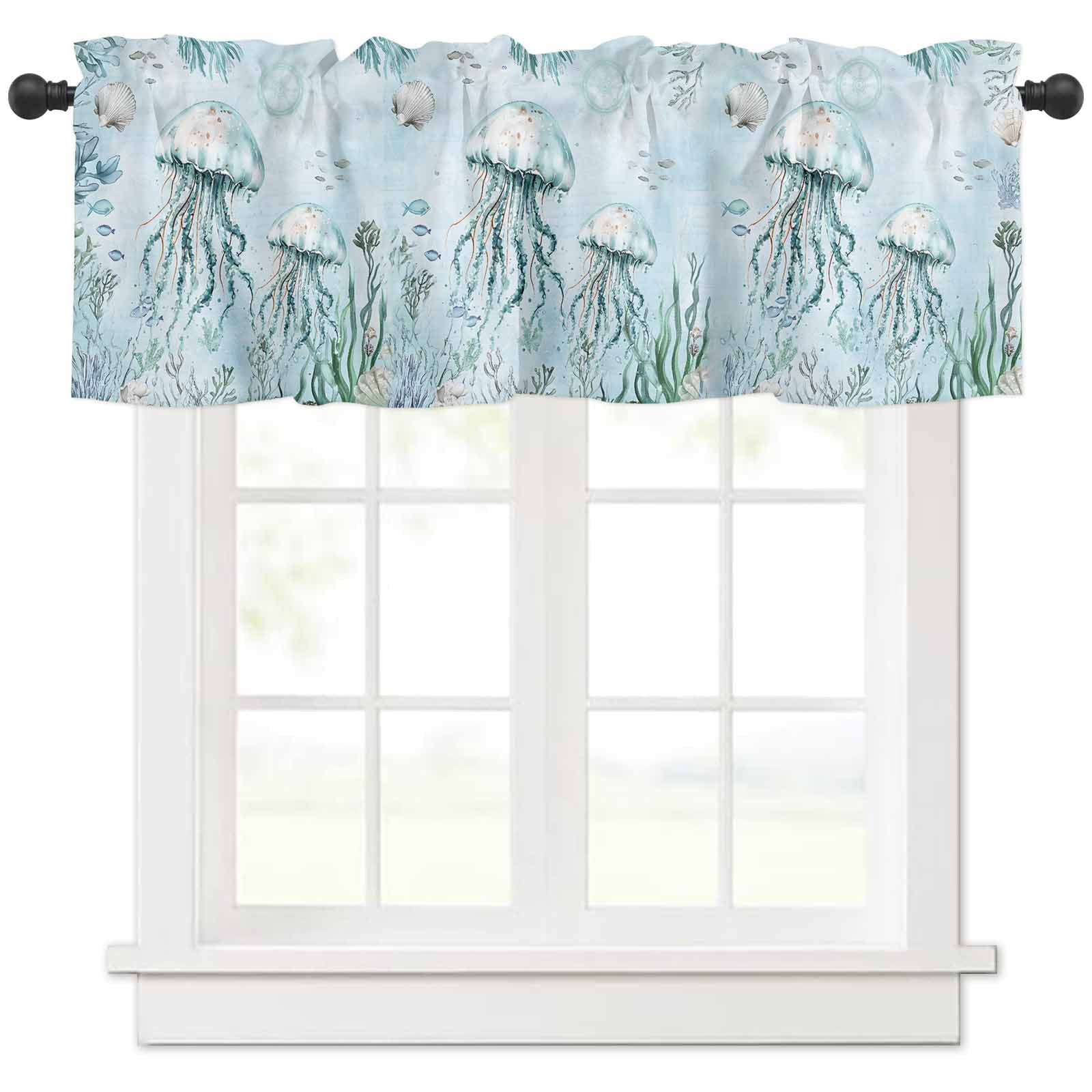 Aqua Jellyfish Valances for Windows Farmhouse Kitchen Curtains Valances ...