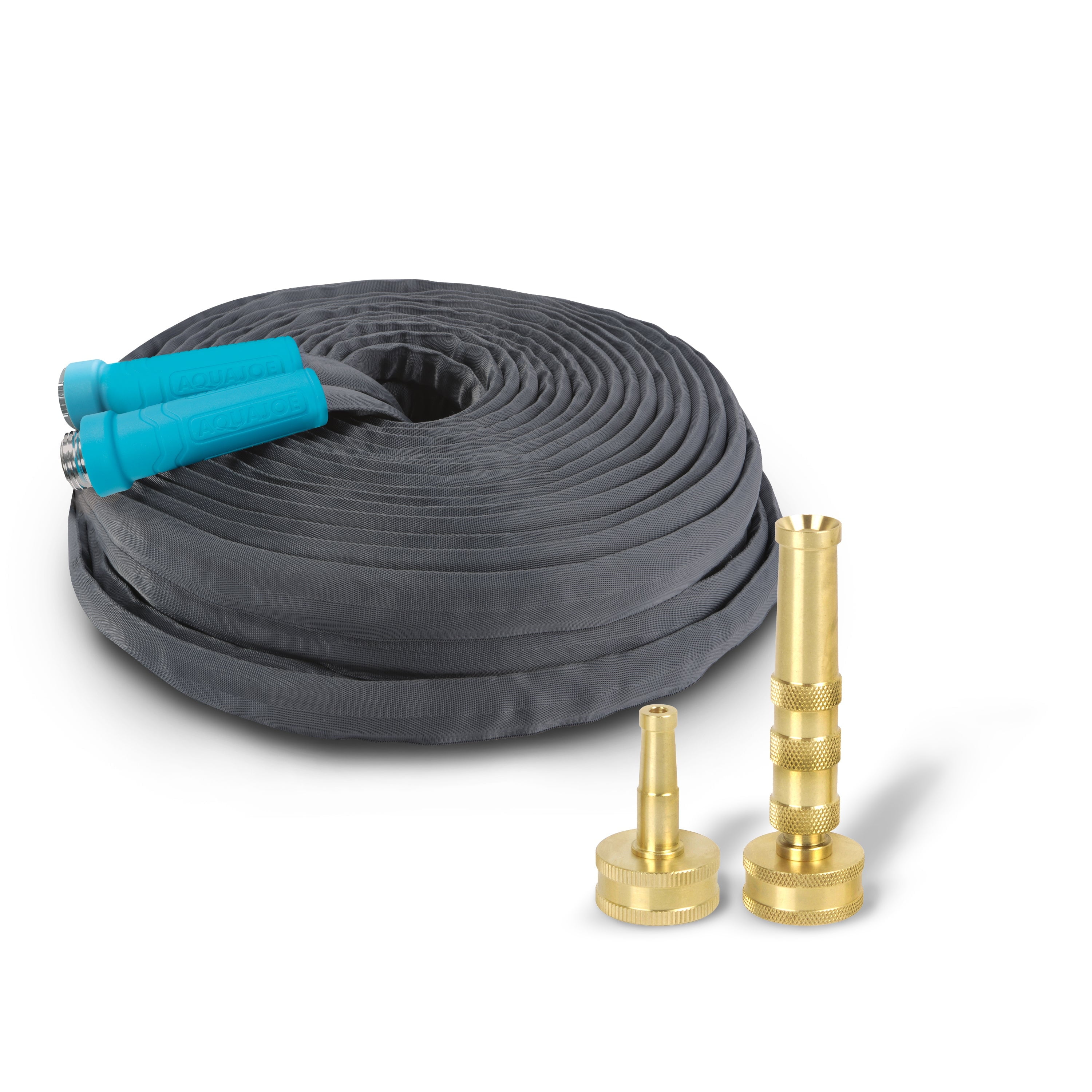 Aqua Joe 100ft Fiberjacket Garden Hose + Brass Nozzles Bundle, 5/8 ...