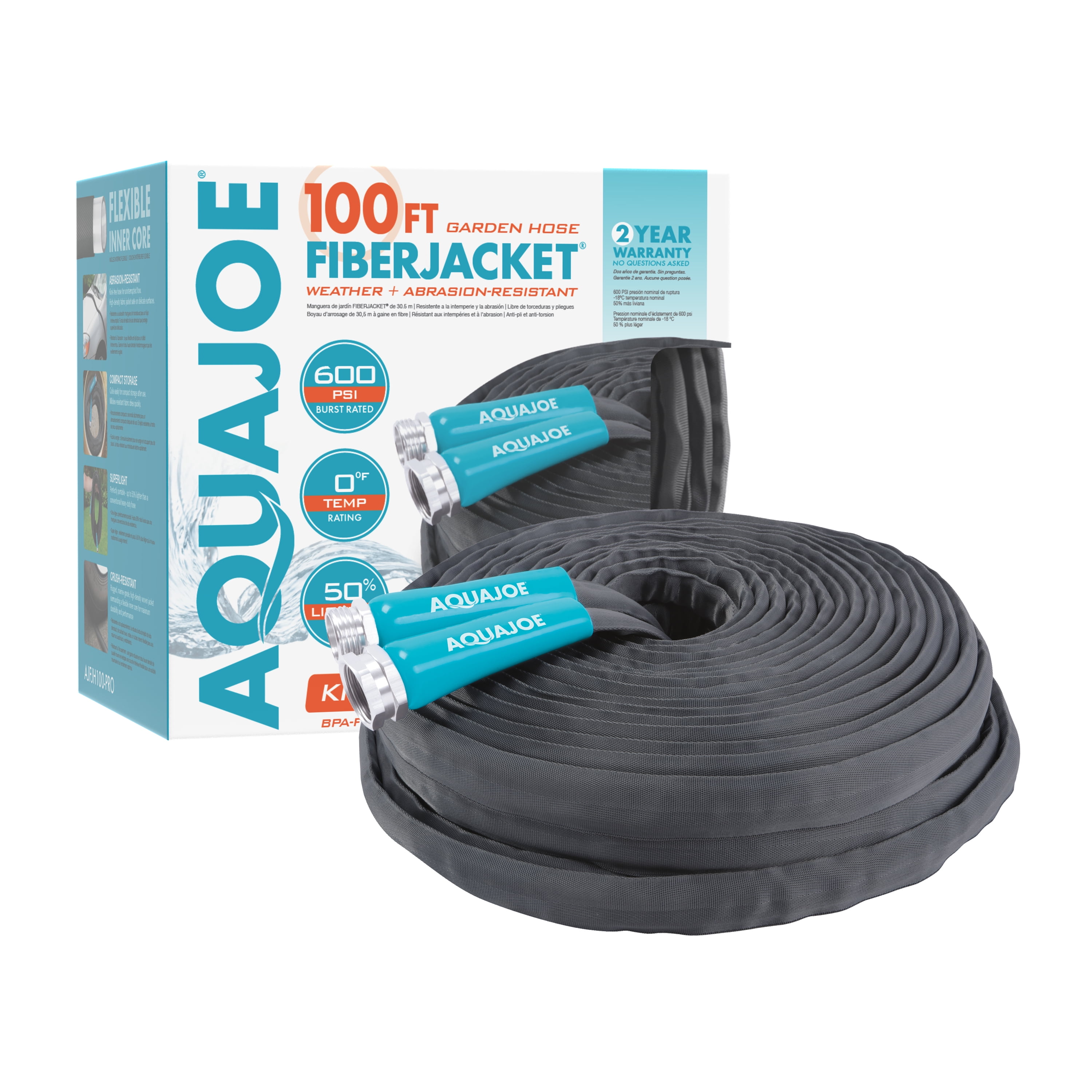 Aqua Joe AJFJH100-PRO Ultra Flexible Kink Free Fiberjacket Garden Hose ...
