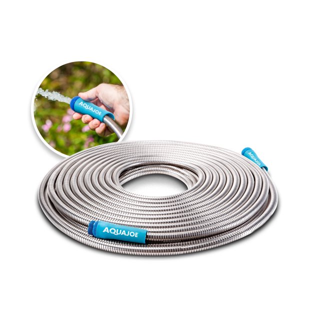Aqua Joe Heavy Duty Puncture Proof Kink Free 50 Foot Metal Garden Hose
