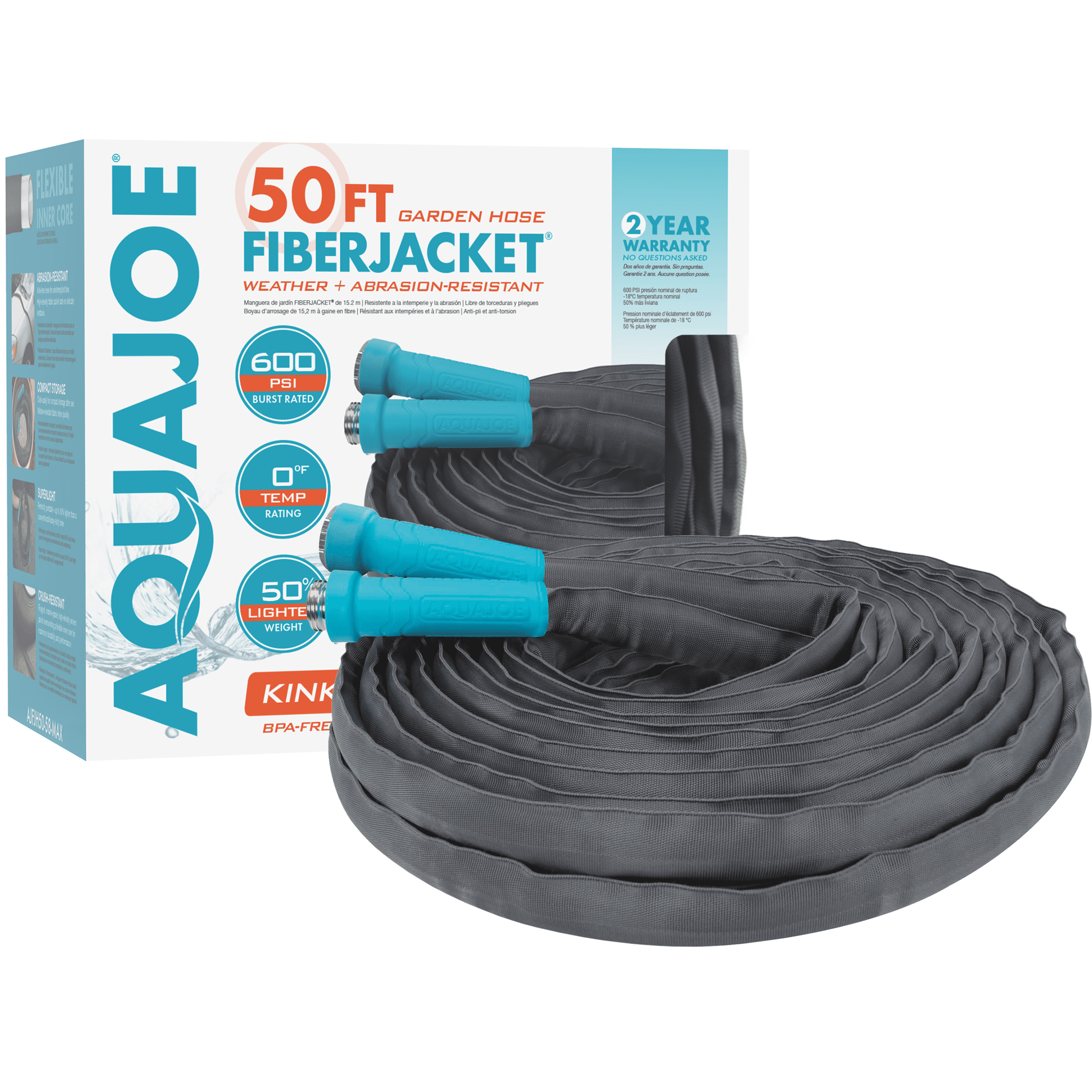 Aqua Joe Superlight 50ft Fiberjacket Max Garden Hose, 5/8" - Walmart.com