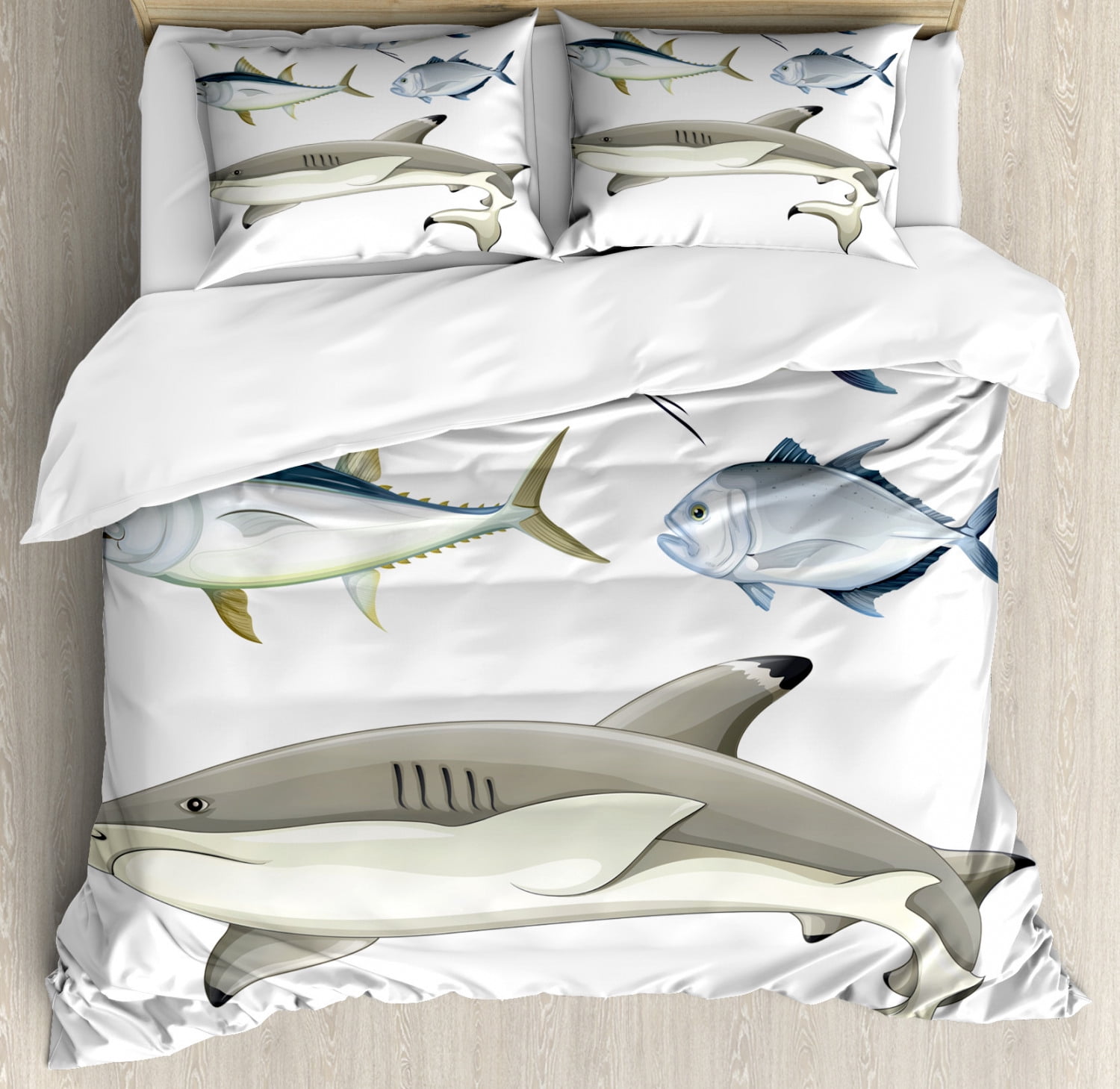 Aqua King Size Duvet Cover Set, Various Fish Predators with Swordfish ...