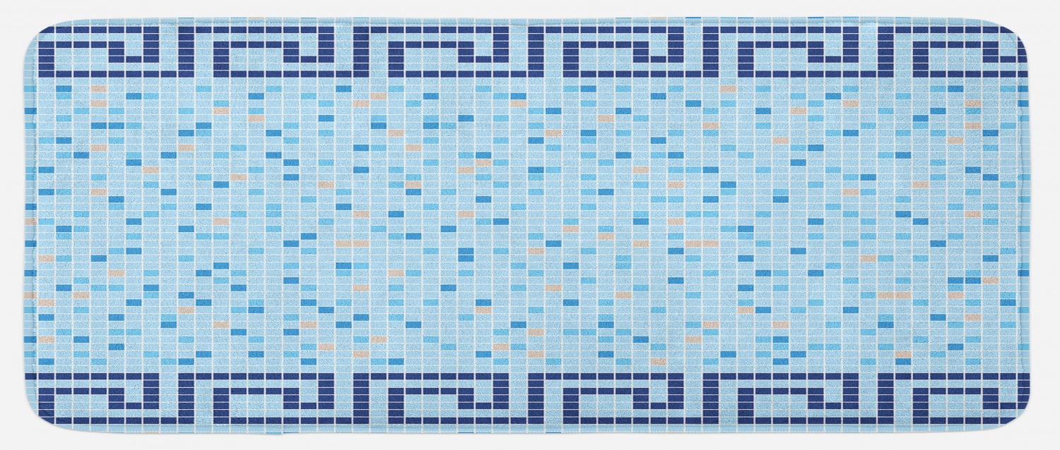 Aqua Kitchen Mat, Antique Greek Border Mosaic Tile Squares Abstract ...