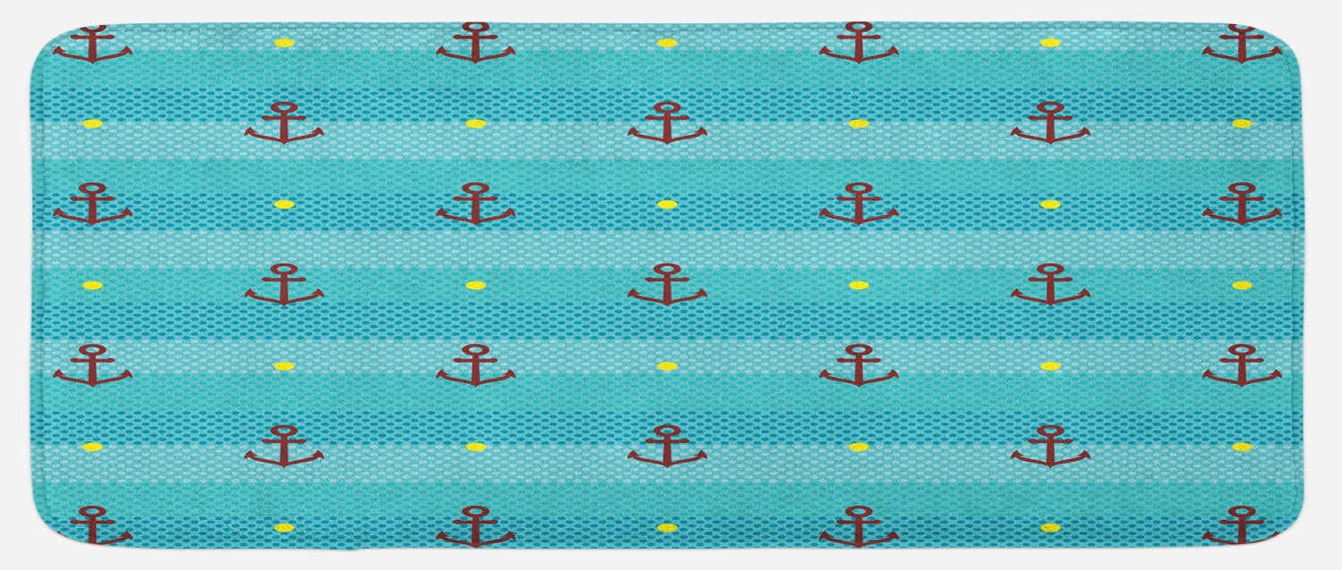 Aqua Kitchen Mat, Nautical Pattern with Halftone Dotted Sea Inspired ...