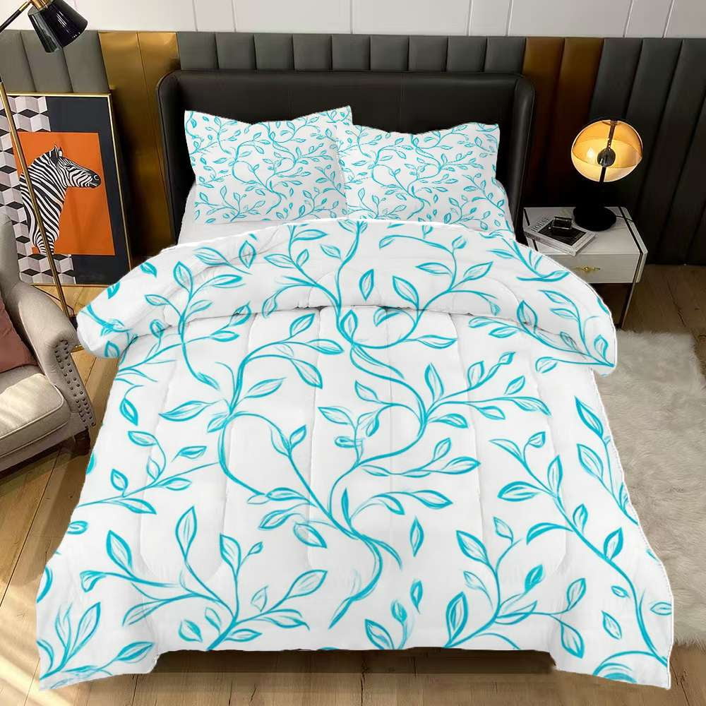 Aqua Leaves Floral Seamless Pattern Comforter Set King Size Bedding Set ...