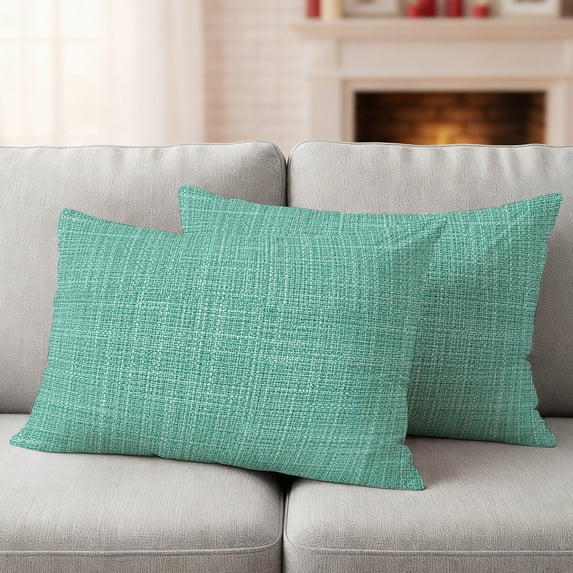 Aqua Linen Texture Waterproof Throw Pillow Covers Set of 2 Modern Solid ...
