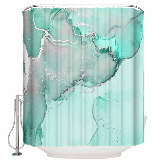 Aqua Marble Bathroom Shower Curtains with 12 Hooks Polyester Waterproof ...