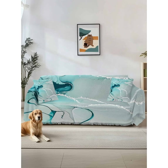 Aqua Marble Couch Cover, Modern Abstract Gradient Water Fluid Art Sofa ...