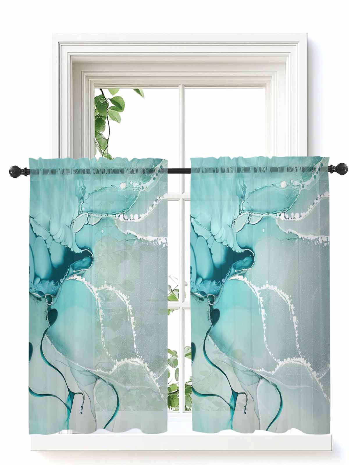 Aqua Marble Curtains 45 Inch Length, Sheer Curtains for Bedroom Living ...