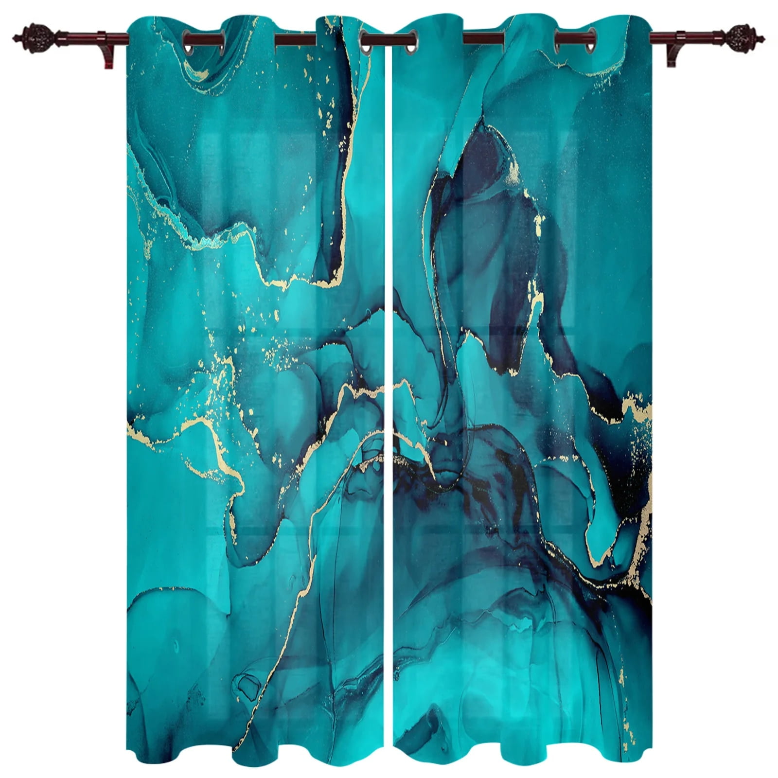 Aqua Marble Golden Lines Modern Window Curtains for Living Room Bedroom ...