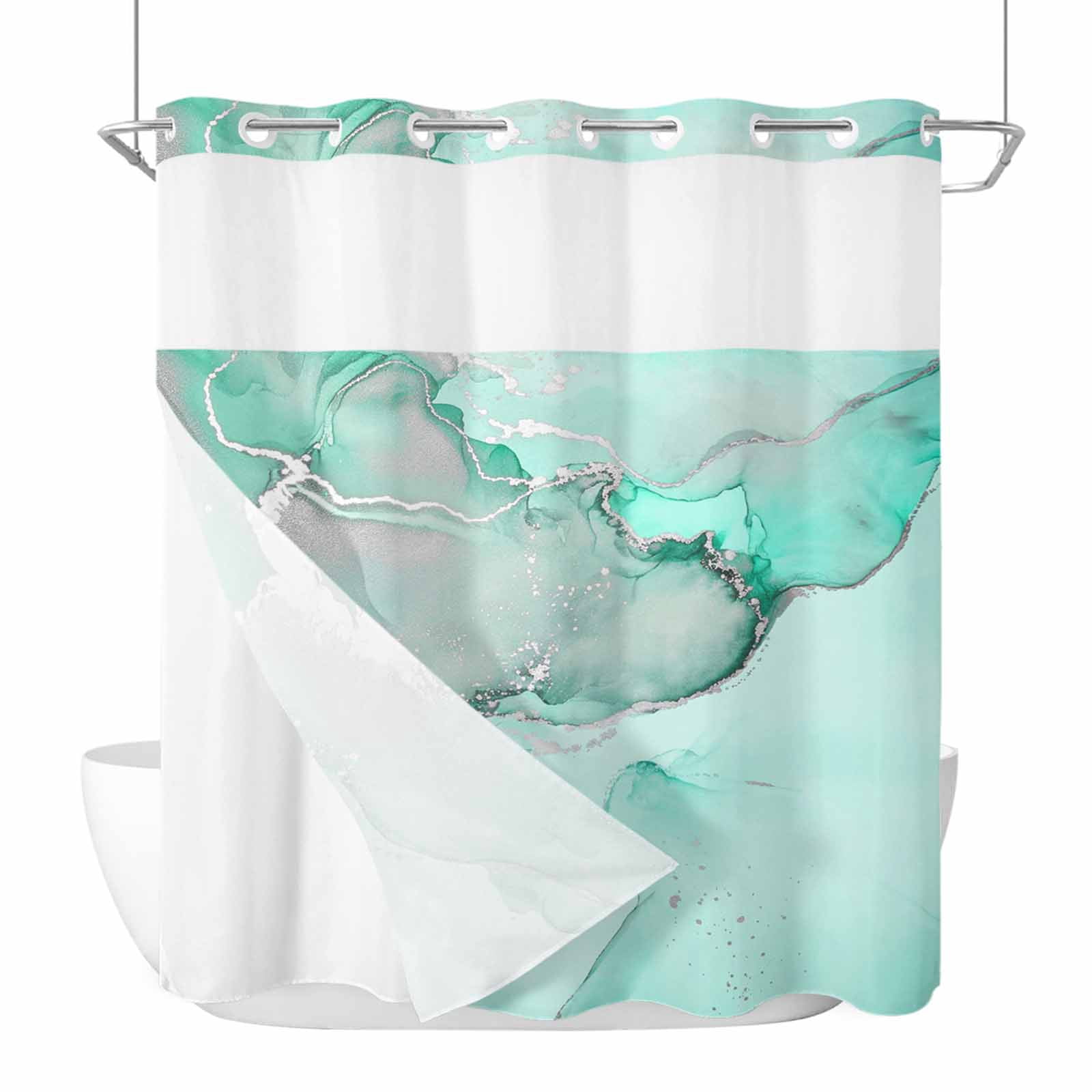 Aqua Marble No Hook Shower Curtain Waterproof, Bathroom Curtains with ...