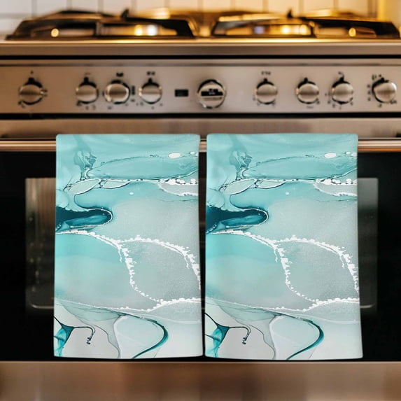 Aqua Marble Kitchen Towels Set of 1, Modern Abstract Gradient Water ...