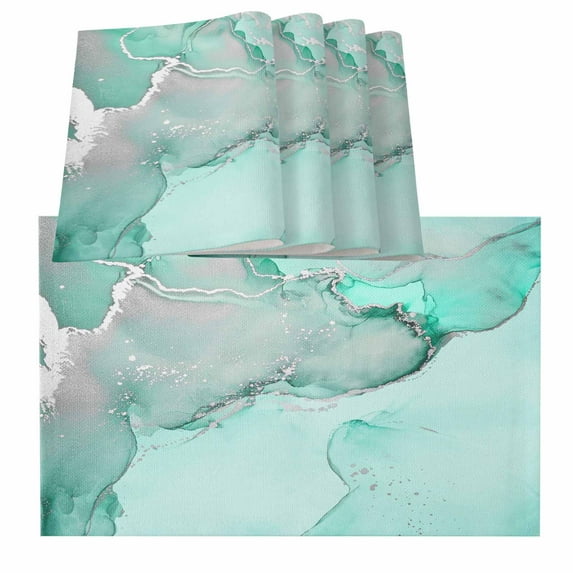 Aqua Marble Placemats for Dinning Table Set of 4, Modern Abstract Waves ...