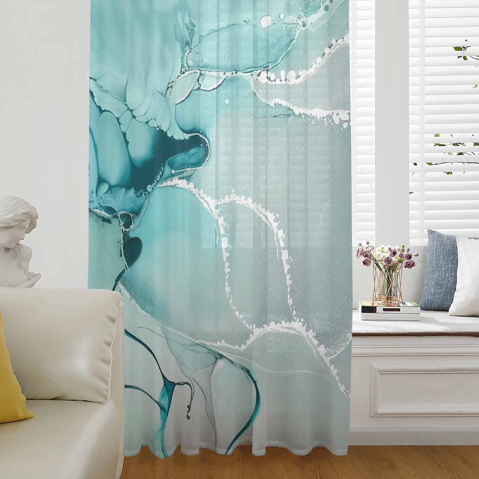 Aqua Marble Sheer Curtains 63 Inch Length, Light Filtering Voile ...