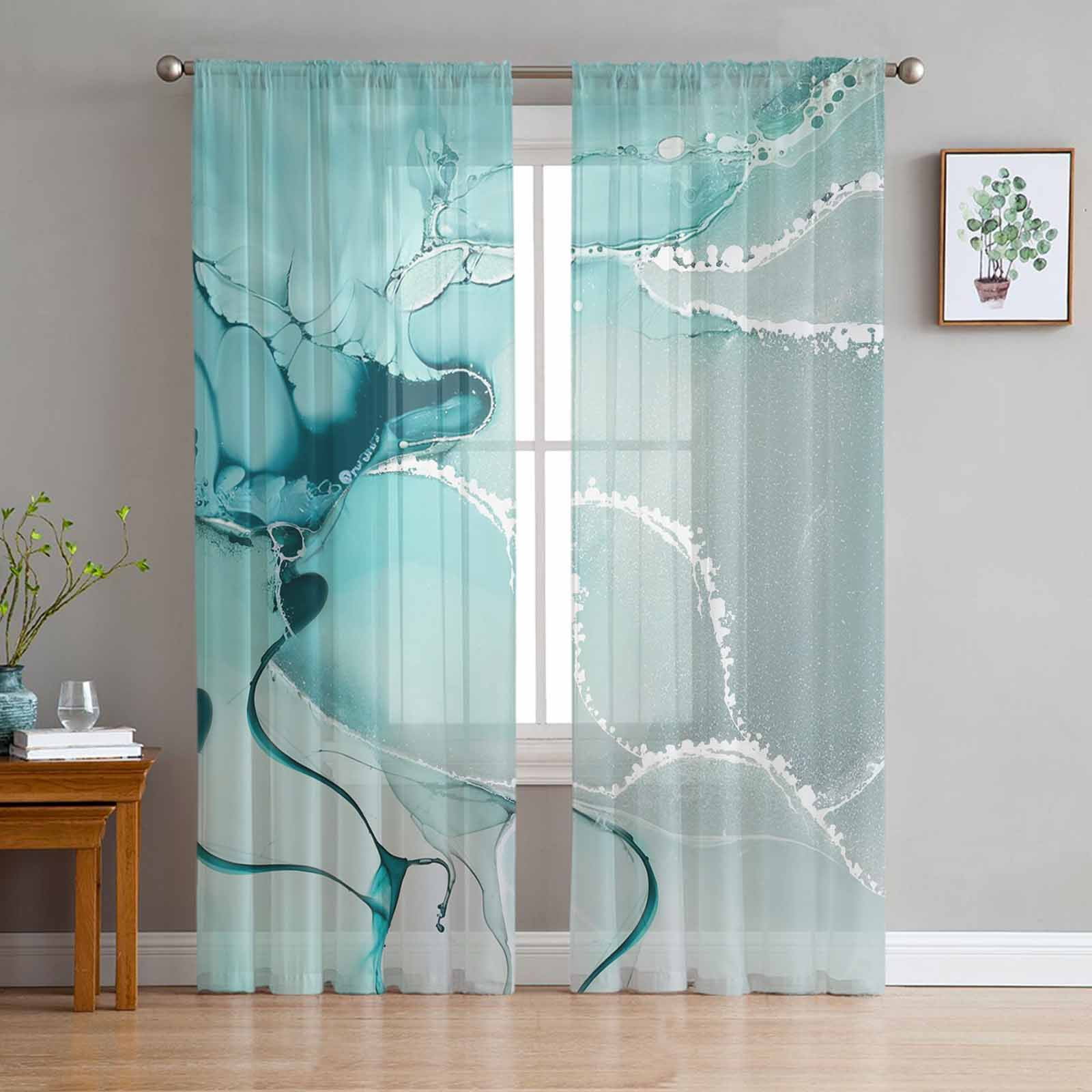 Aqua Marble Sheer Curtains 72 Inch Length 2 Panels Set for Living Room ...