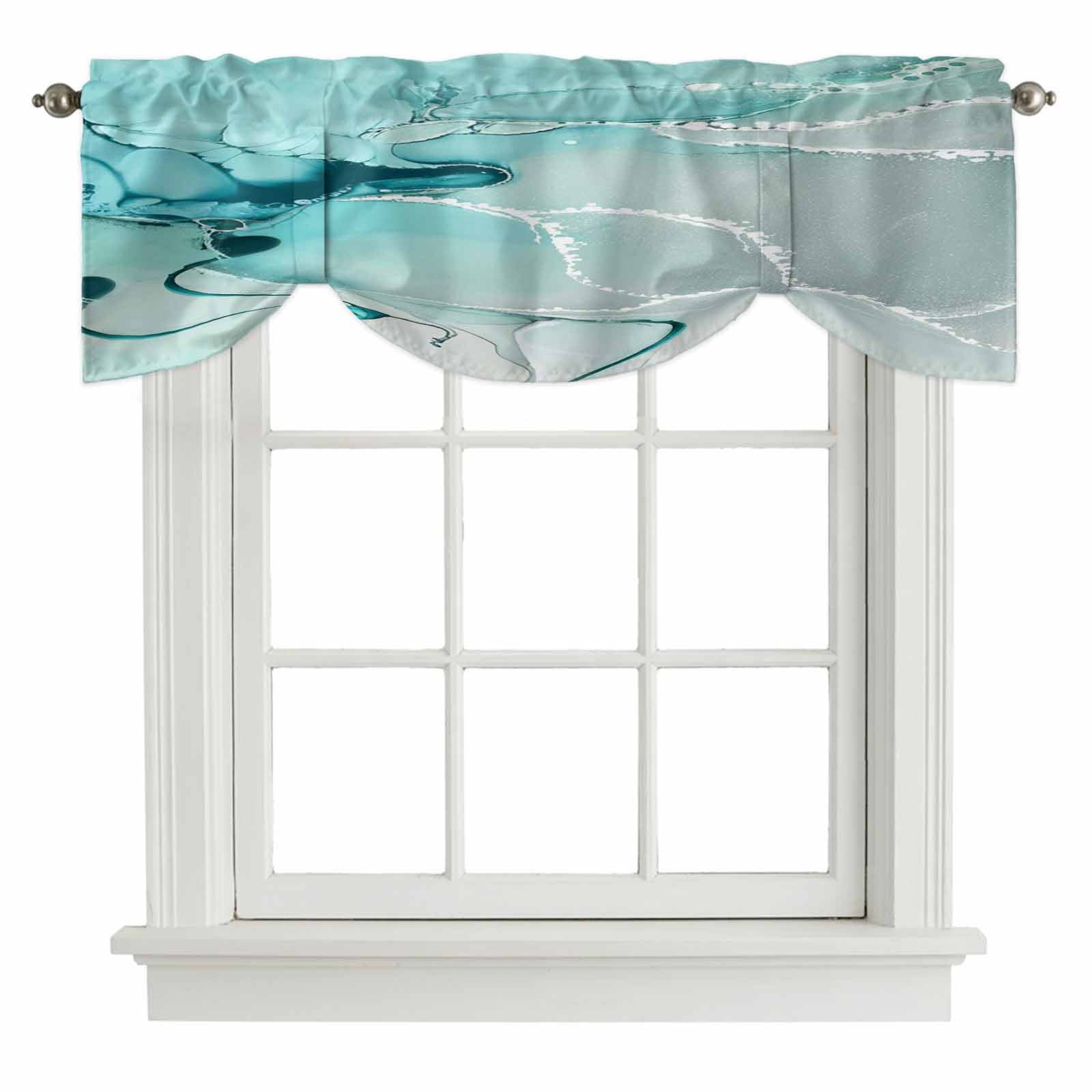 Aqua Marble Tie Up Valance Curtains for Windows, Kitchen Curtains ...