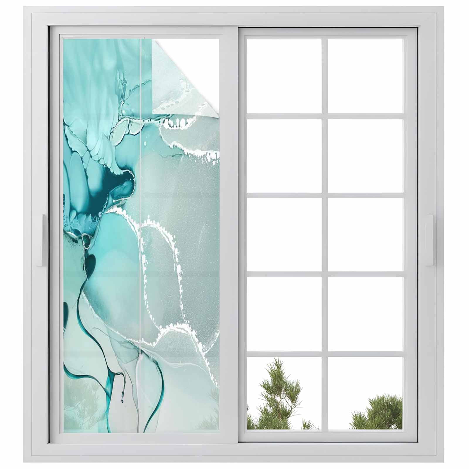 Aqua Marble Window Privacy Film, Modern Abstract Gradient Water Fluid ...