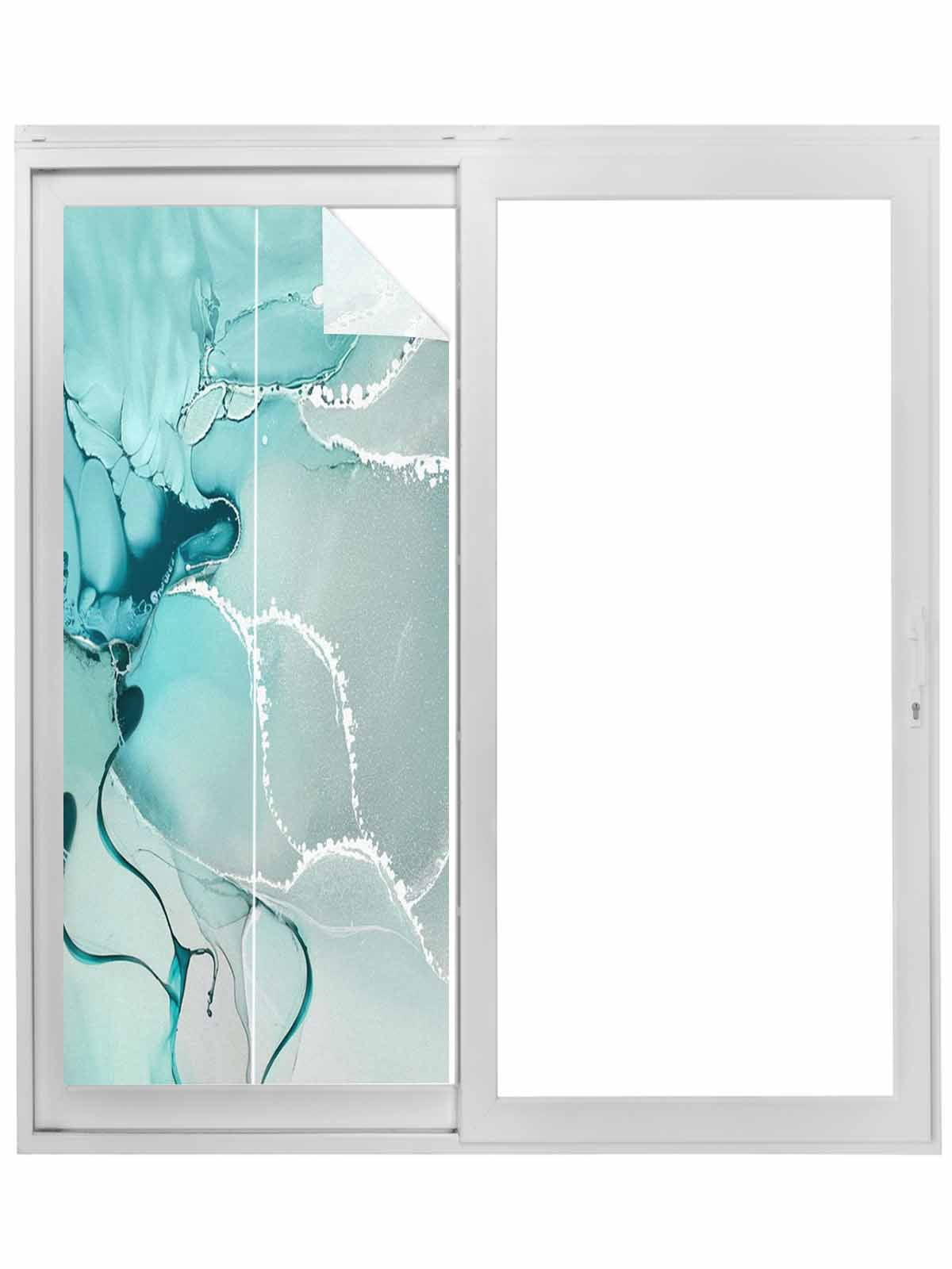 Aqua Marble Window Privacy Film, Modern Abstract Gradient Water Fluid ...