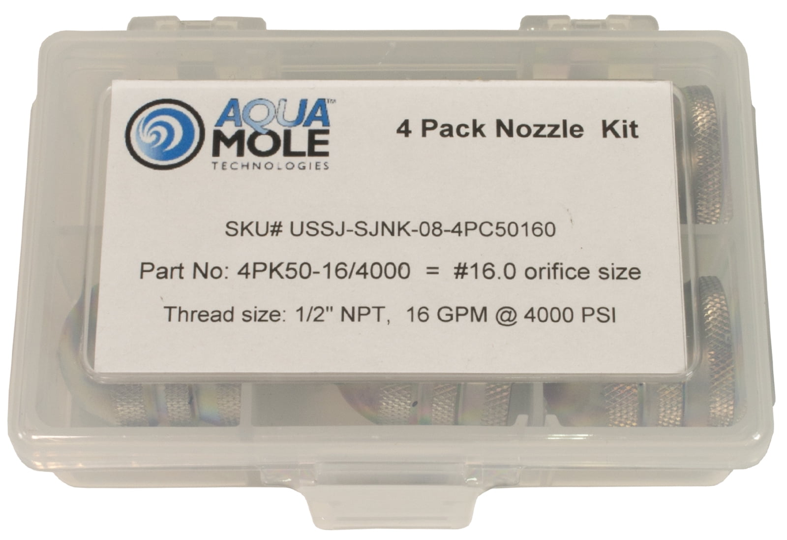 Aqua Mole (4) Pack 1/2" NPT Button Nose Sewer Jetter Nozzle 4000 PSI 16 ...