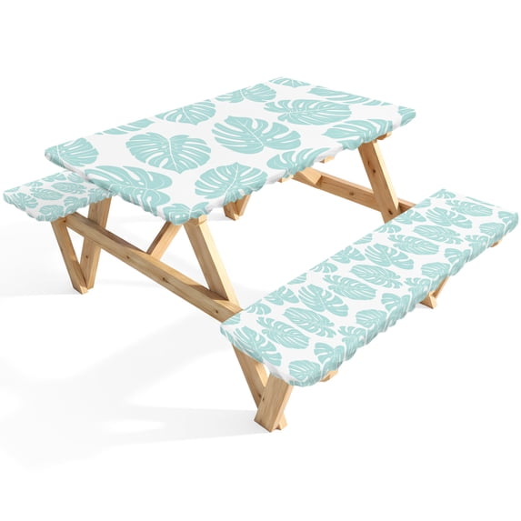 Aqua Monstera Leaf Picnic Table Cover with Bench Covers Summer Tropical ...