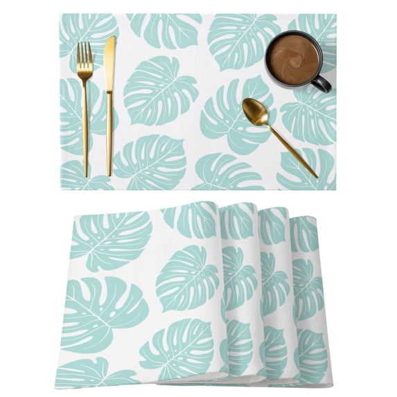 Aqua Monstera Leaf Placemats Set of 2 Summer Tropical Plant Botanical ...