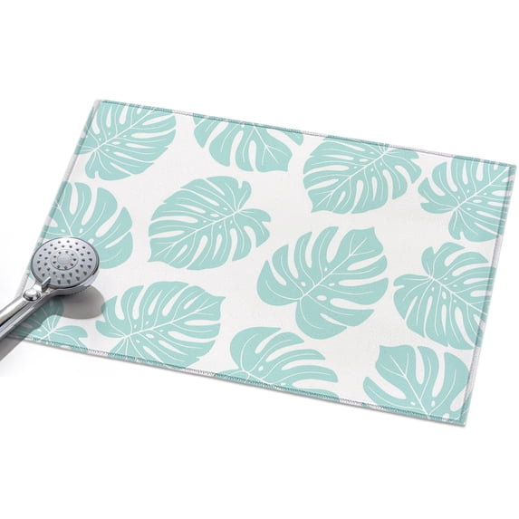 Aqua Monstera Leaf Washable Area Rug 2 x 3 ft Summer Tropical Botanical ...