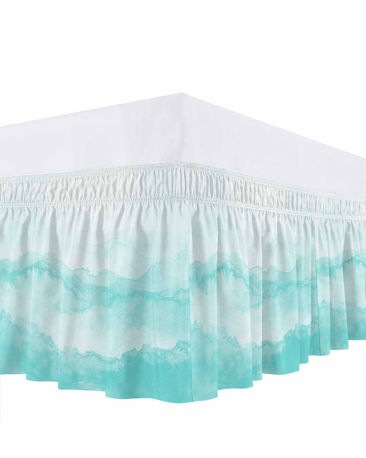 Aqua Mountain Gradient Ruffle Bed Skirt Queen Size Watercolor Texture ...