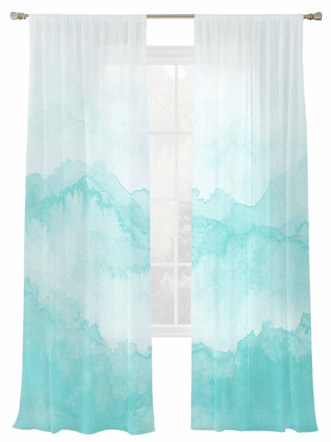 Aqua Mountain Gradient Sheer Curtains for Living Room Bedroom, Light ...
