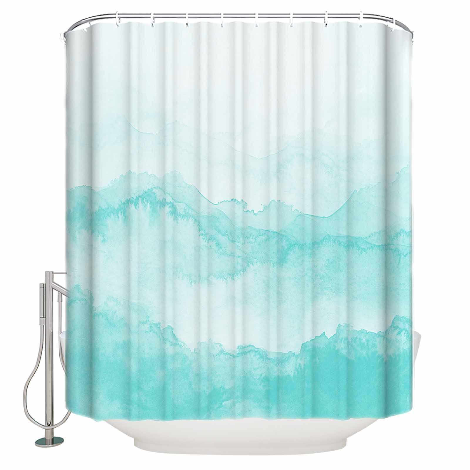 Aqua Mountain Gradient Shower Curtain, 36" x 72", Watercolor Texture ...