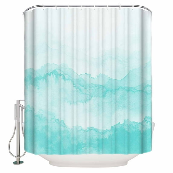 Aqua Mountain Gradient Shower Curtain, 66" x 72", Watercolor Texture ...