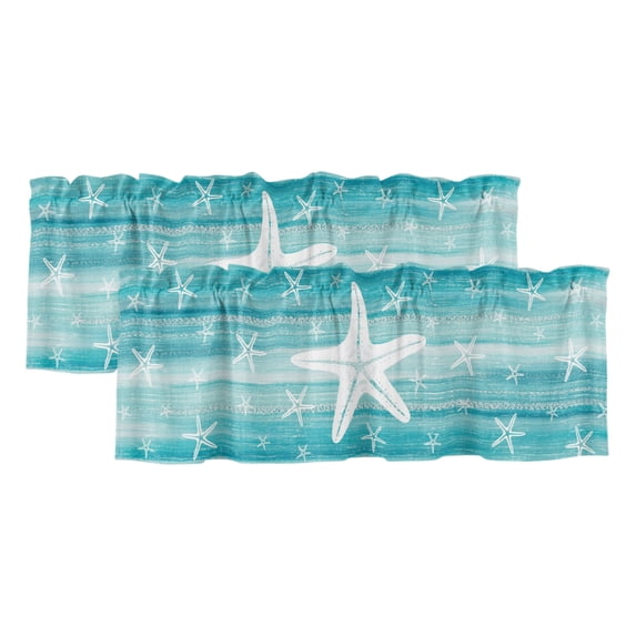 Aqua Nautical Starfish 2 Panels Kitchen Valance, Coastal Modern Summer ...