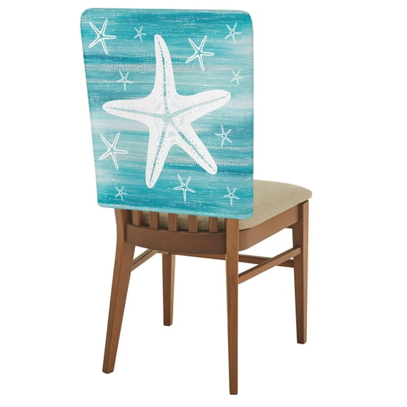 Aqua Nautical Starfish Chair Back Covers Set of 2 Coastal Modern Summer ...