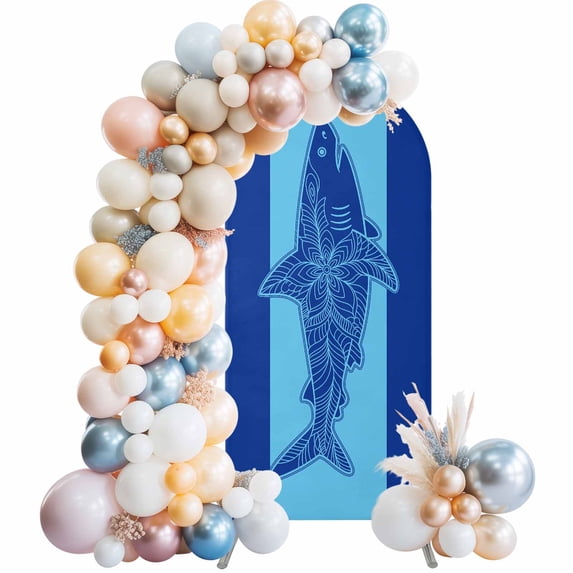 Aqua Navy Blue Shark 7.2FT Arch Backdrop Covers, Summer Beach Coastal ...