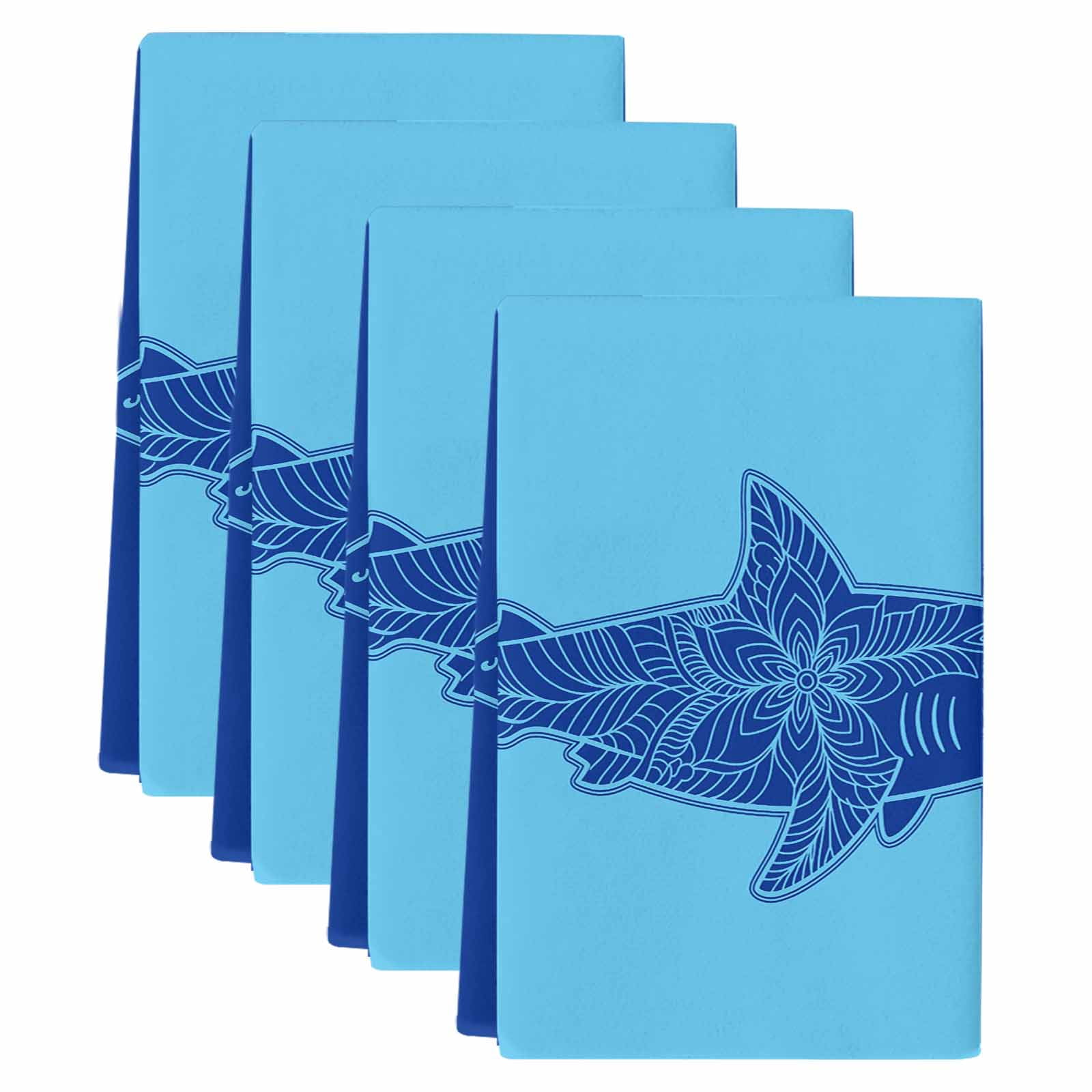Aqua Navy Blue Shark Kitchen Towels Set of 4, Summer Beach Coastal ...