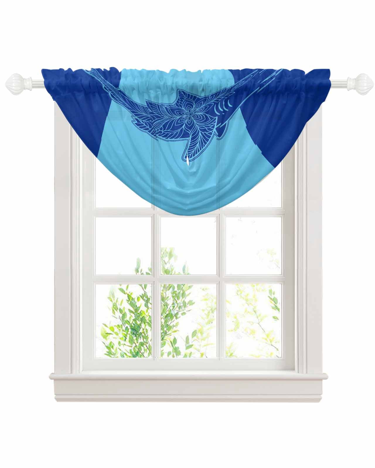 Aqua Navy Blue Shark Waterfall Valances for Windows, Summer Beach ...