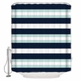 Aqua Navy Blue Striped Bathroom Shower Curtains with 12 Hooks Polyester ...