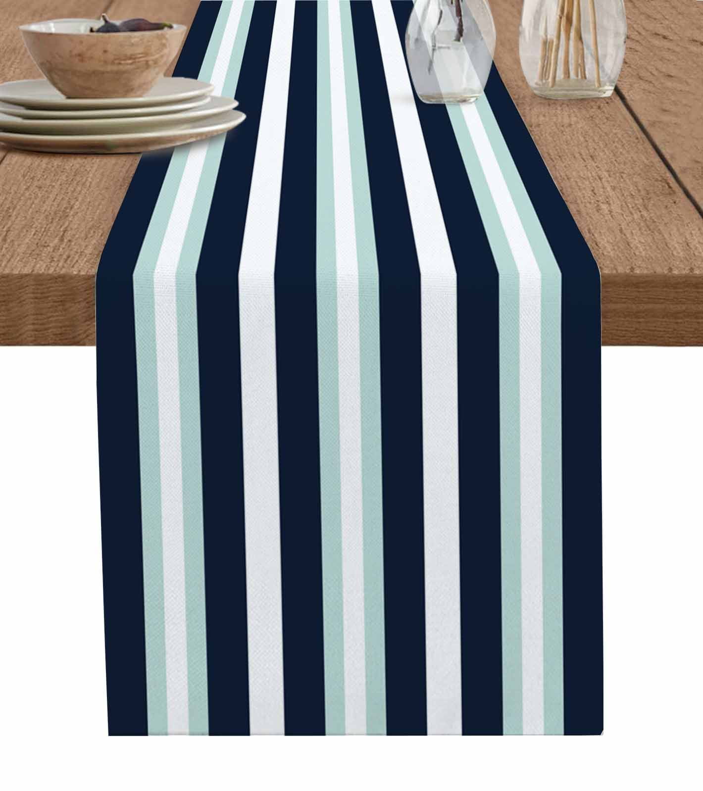 Aqua Navy Blue Striped Burlap Cotton Table Runner 13x36 Inches Short ...