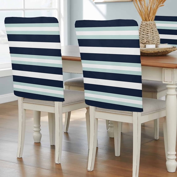 Aqua Navy Blue Striped Chair Back Covers, Modern Abstract Lines ...