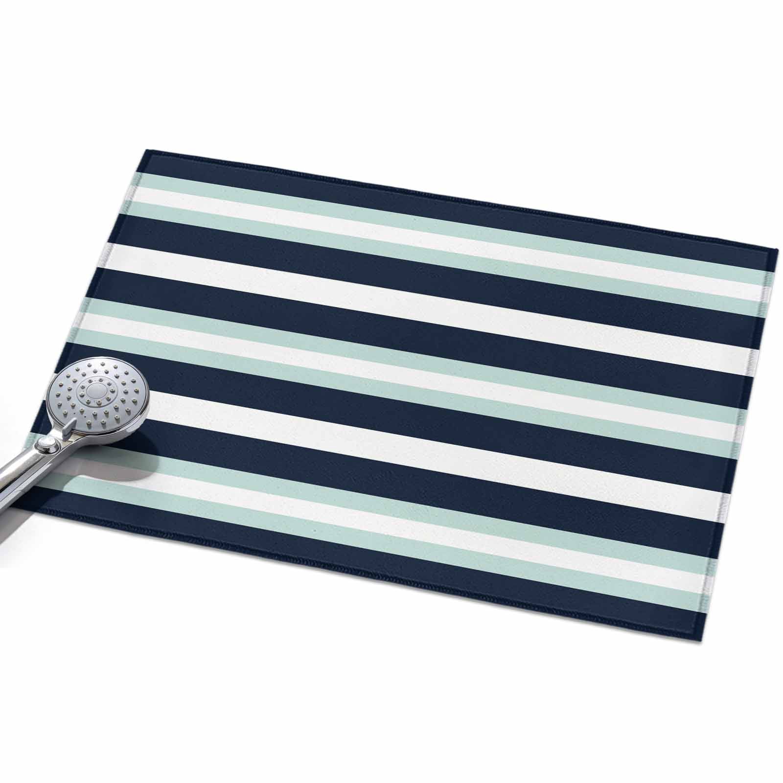 Aqua Navy Blue Striped Entryway Rug 2x3ft Washable Non Slip Bathroom ...