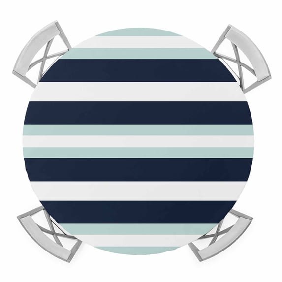 Aqua Navy Blue Striped Round Tablecloth for 36-44 Inch Tables,Fitted ...