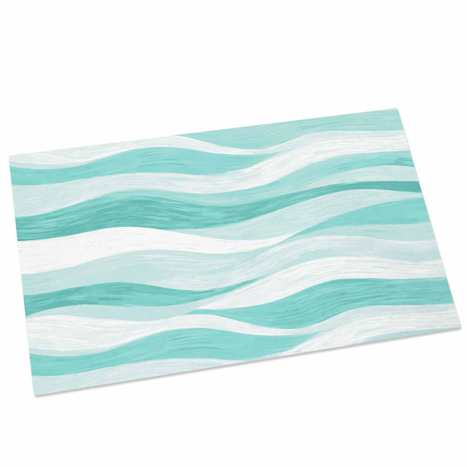 Aqua Ocean Waves Door Mat 20x31.5 Inch Abstract Modern Ombre Stripes ...