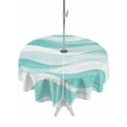 Aqua Ocean Waves Round Outdoor Tablecloth with Umbrella Hole Abstract ...