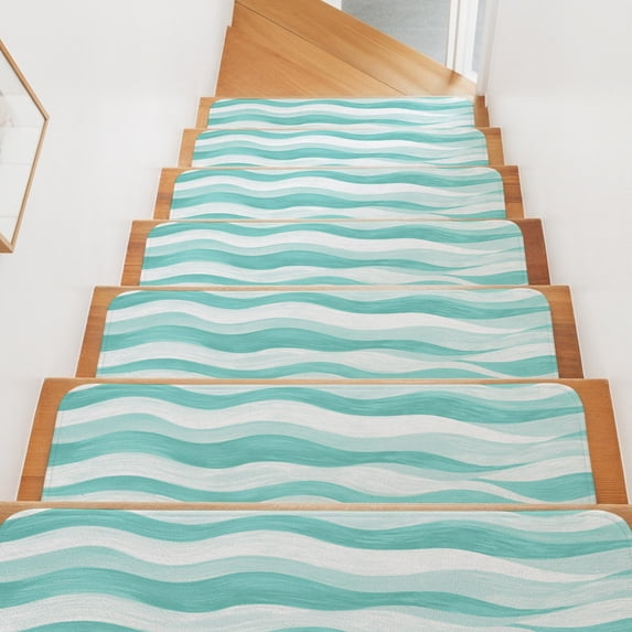 Aqua Ocean Waves Stair Treads Non Slip for Steps Abstract Modern Ombre ...