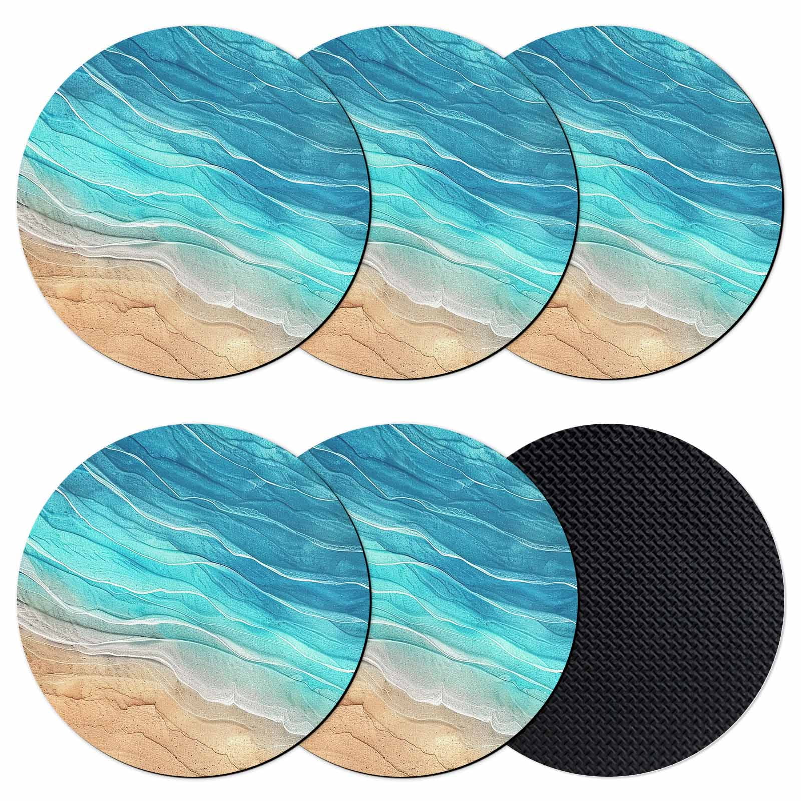 Aqua Ombre Coastal Coasters Set of 6, Soft Absorbent Coasters for ...