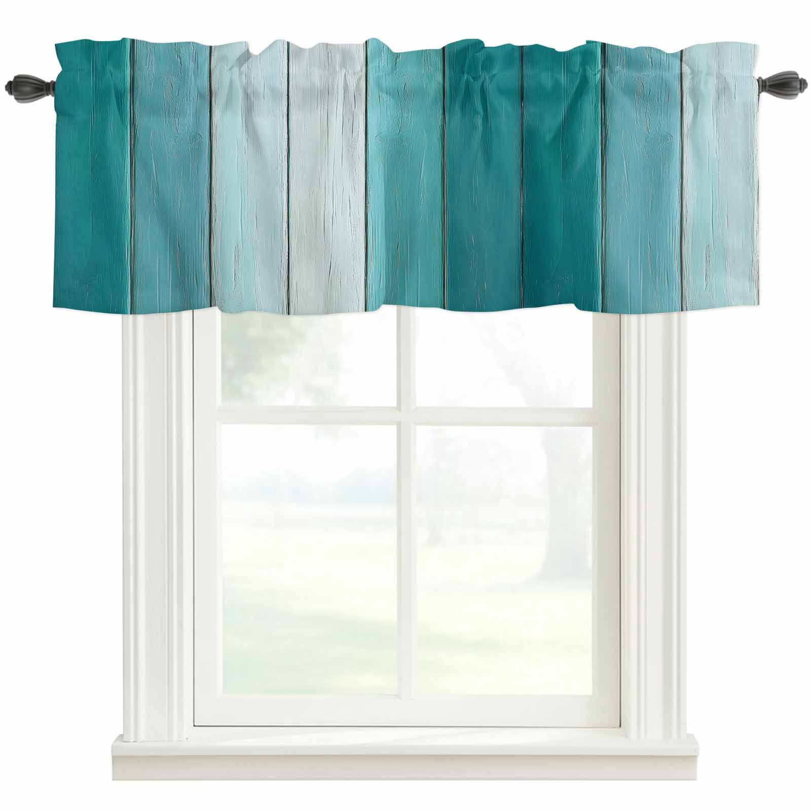 Aqua Ombre Farmhouse Short Window Curtain Valances, Vintage Country ...