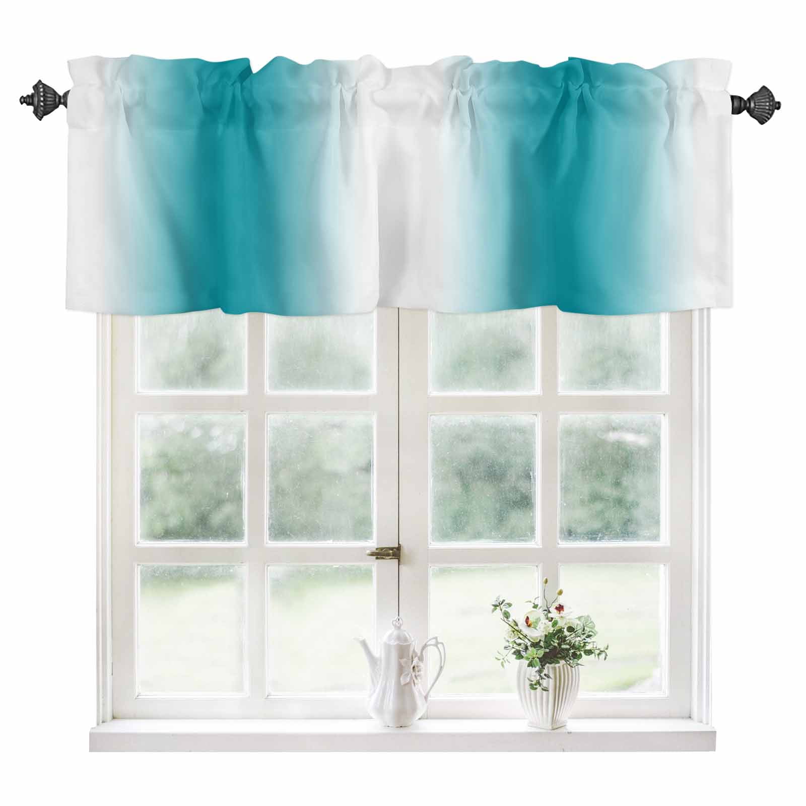 Aqua Ombre Kitchen Valances for Windows 42x12 Inch Kitchen Curtains ...