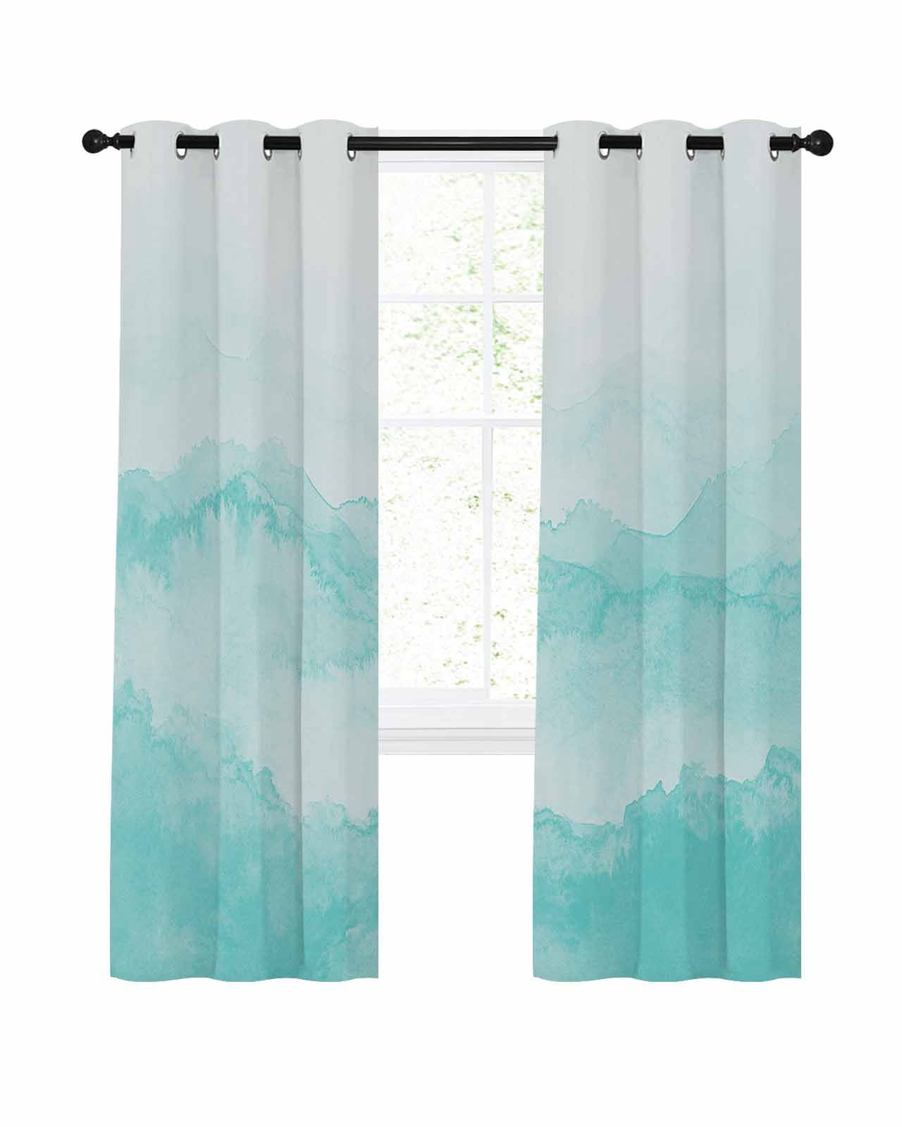 Aqua Ombre Mountain Blackout Curtains, Light Blocking Print Window ...