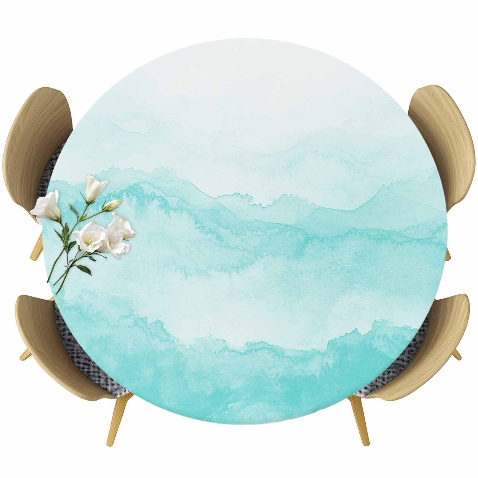 Aqua Ombre Mountain Round Tablecloth 36-44 Inch Round Fitted Table ...