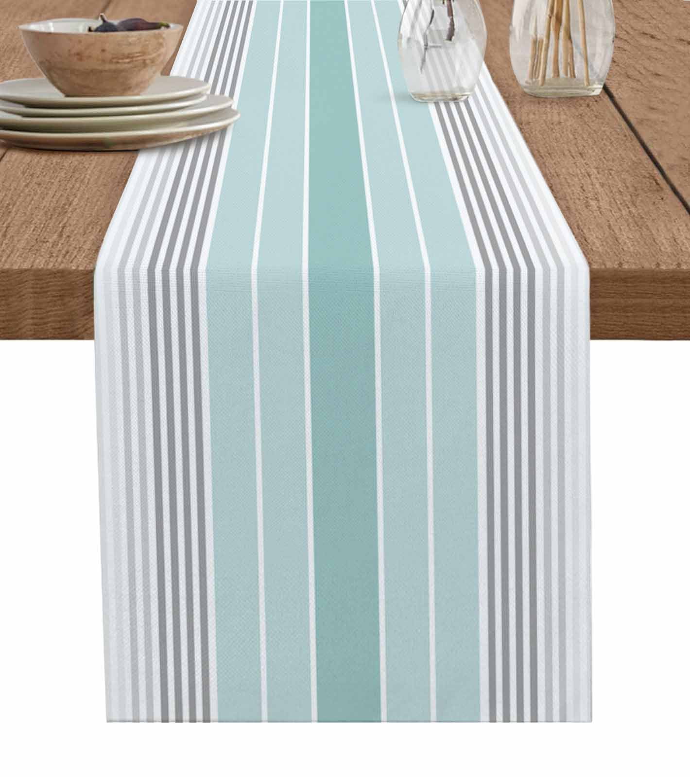 Aqua Ombre Stripes Burlap Cotton Table Runner 13x48 Inches Long, Modern ...